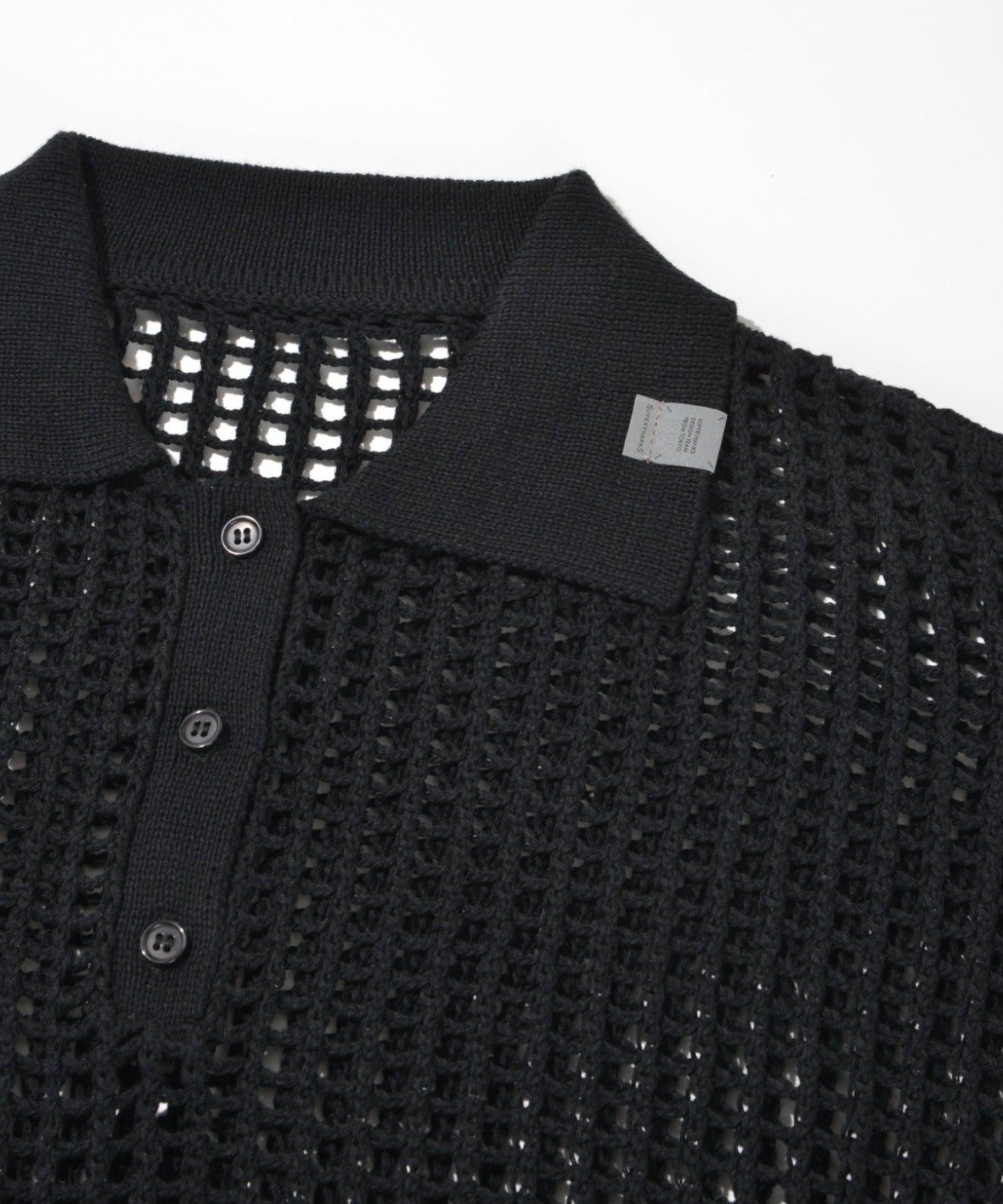 Mesh knit polo shirt - black